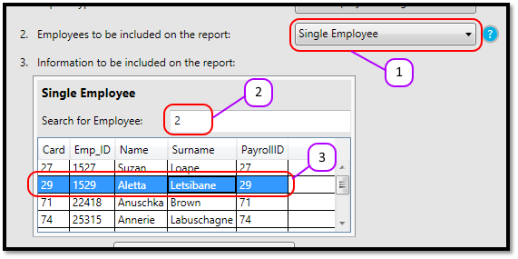 How to select a Single Employee for a report – Ouch! Help Centre