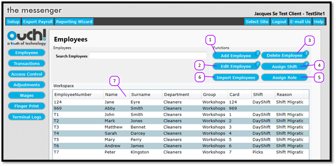 About the Employees Screen – Ouch! Help Centre