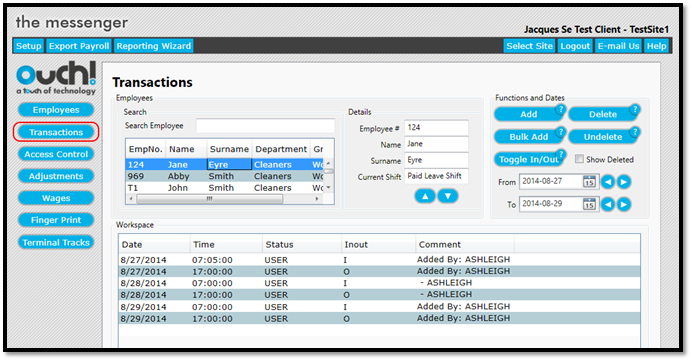 About the Transactions Screen – Ouch! Help Centre